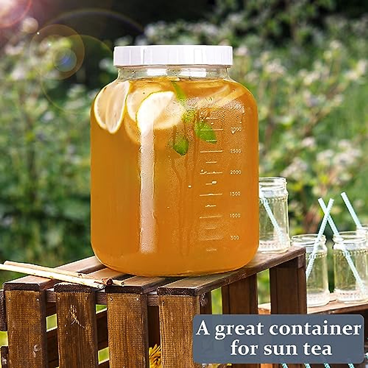 Folinstall Wide Mouth 1 Gallon Clear Glass Mason Jar with Lid, Heavy Duty Airtight Screw Lid with Silicone Gasket - Large Glass Jar with 2 Scale Mark (ExtraTag and Marker Pen)