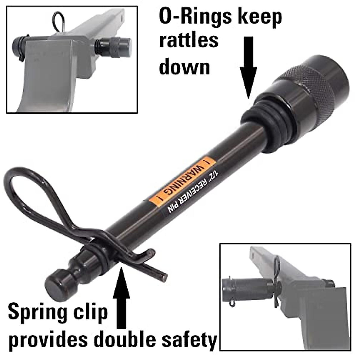 TowWorks 79660 Keyed Alike 1/2" Trailer Hitch Lock with 3-1/4" Span, Double Safety Tow Hitch Receiver Locking Pin for Class I II Hitches and Bike Racks