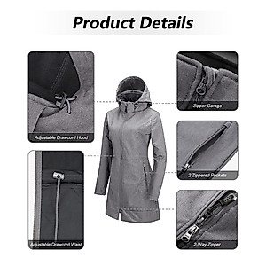 33,000ft Women's Waterproof Softshell Long Rain Jacket with Hood Fleece Lined Windproof Windbreaker