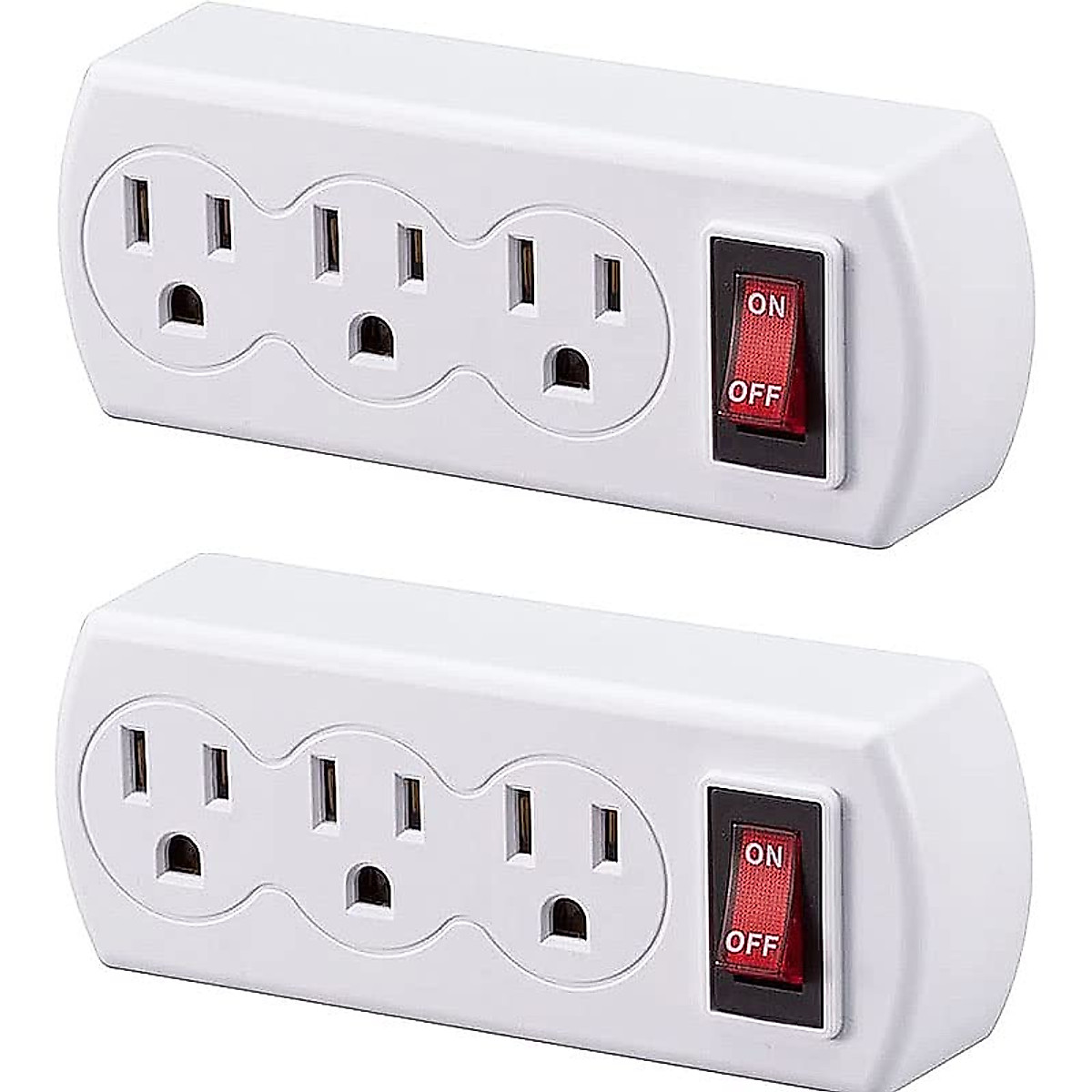 Topro23 Multi Outlet Wall Plug Grounded Triple Outlet Adapter with ON/OFF Switch 3 Prong ETL Listed 2 Pack White TP-SY610