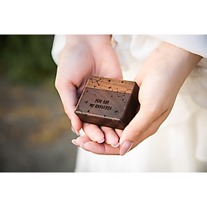 MUUJEE You Are My Universe Engraved Wooden Ring Box, Slim Engagement Proposal Ring Holder, Wedding Ceremony Ring Bearer Box, Fiance Gift Ideas