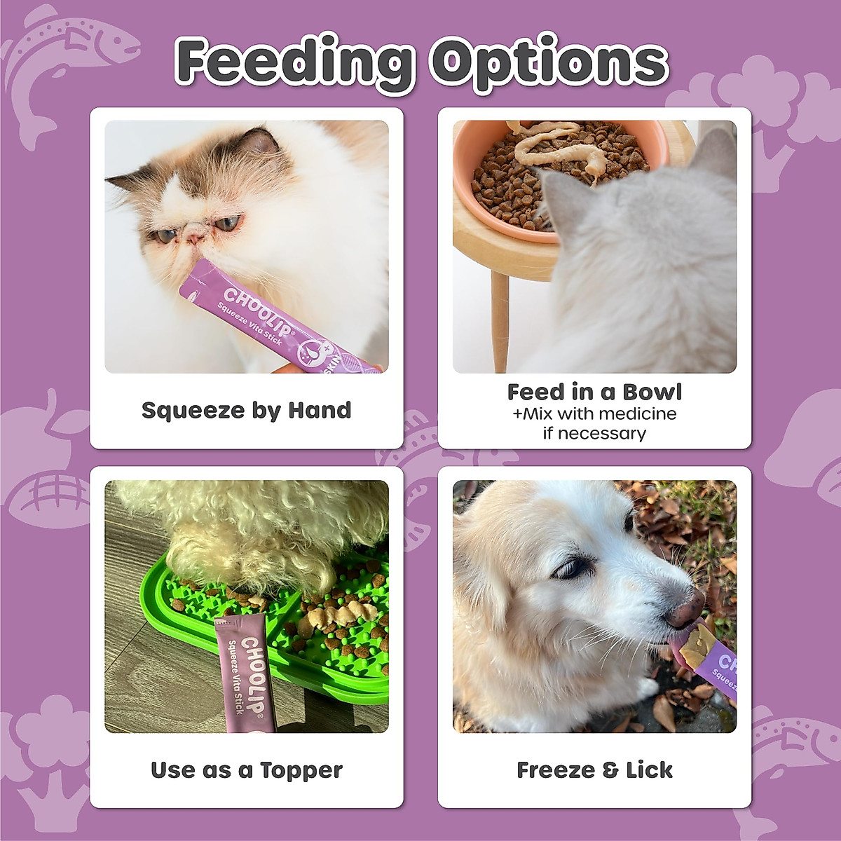 Squeeze Vita Stick Soft Cat Treats and Dog Treats. 7pc Skin and Coat Support Pouch for Cats and Dogs. Lickable Paste for Dog Lick Mat, Senior Cat Food Wet Cat Food Toppers, Multivitamin for Dog Food