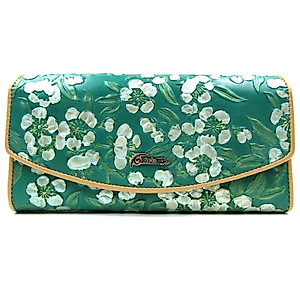 ArtsEye Peach Blossom Embossed Genuine Leather Trifold Wallet (Green)