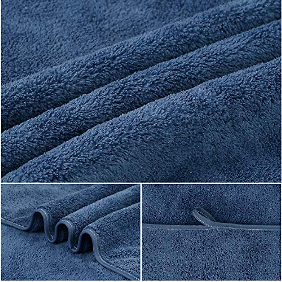 JML Luxury Hotel & SPA Bath Towels (2 Pack, 30"x60") - 350GSM High Density Fleece Towel Sets - Super Soft and Absorbent, Lint Free, Fade Resistant Oversized Bath Towel, Coral Fleece Navy