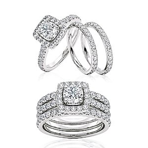 Beverly Hills Jewelers 3 Carat Total Weight Diamond Engagement Ring In 14 Karat White Gold Stunningly Hand Crafted By (8.5) Made in USA