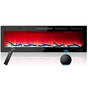 VEVOR Electric Fireplace, 60-inch Recessed and Wall Mounted, Fit for 2 x 4 and 2 x 6 Stud, Adjustable Flame Colors and Speed with Remote Control & Timer, Compatible for Alexa, 1500 W, Black