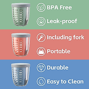 SENARYE Fruit Salad Container, Fruit Cups with Lid, Removable Colander, and Fork, 20oz Fruit and Veggie Storage Containers with Portable, BPA Free, Leak-proof, Easy to Clean, and Reusable (Green)