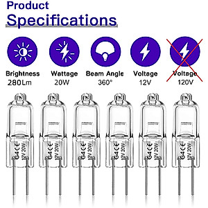 Jaenmsa G4 Light Bulbs 20W, 12 Pack Crystal Clear Halogen Bulb 2 Pin, 12 Volt 20 Watt JC T3 Bi-pin Capsule Xenon Bulb, Dimmable 2700K Warm, 2 Prong G4 Base for Landscape/Desk Lamp, Chandelier