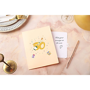 Liif 50th Birthday 3D Greeting Pop Up Card, Happy 50th Birthday Card For Women, Men, Husband - Balloon, Champagne, Funny, Fifty, Celebration| With Message Note & Envelop | Size 8" X 6"