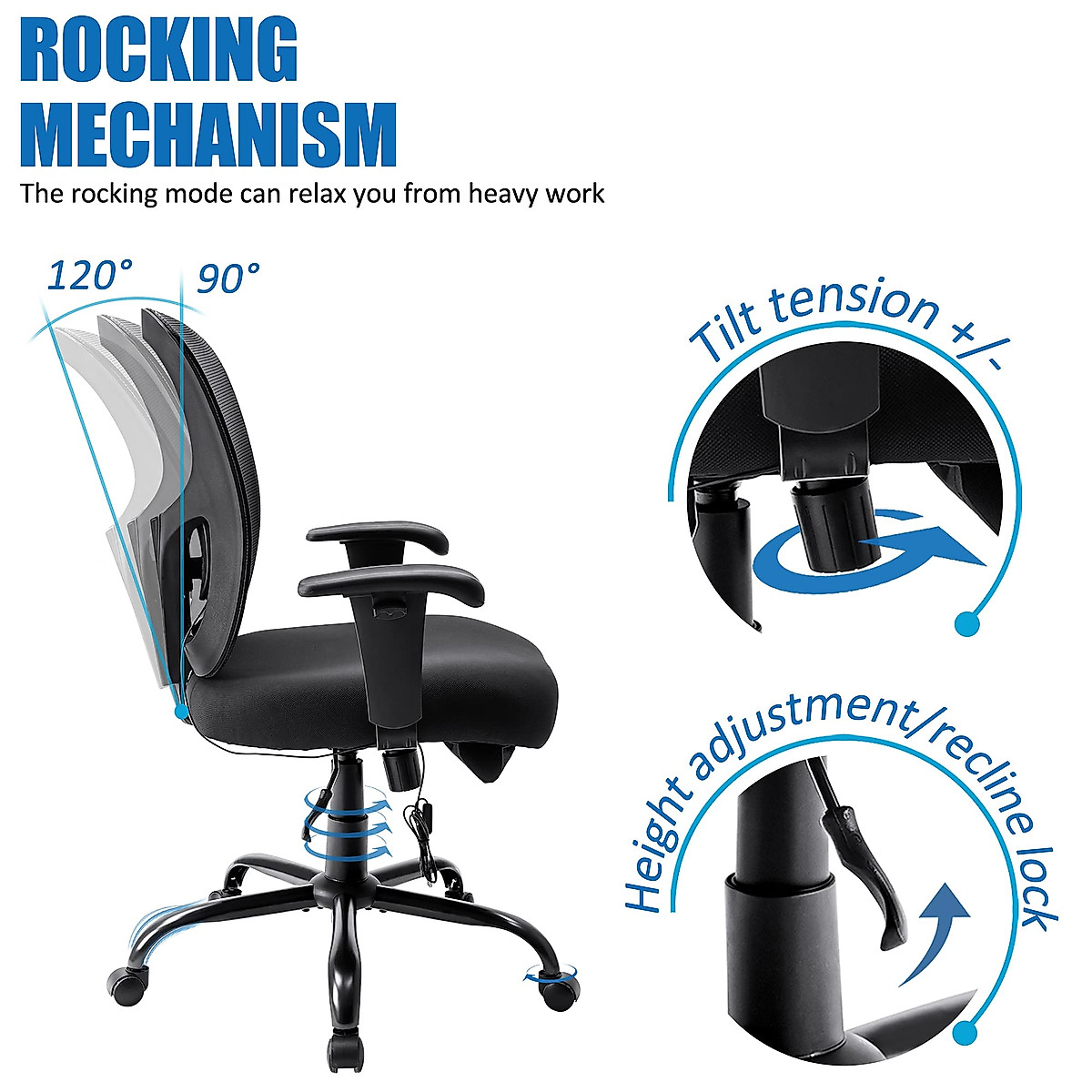Home Office Chair for Big and Tall 400lbs Ergonomic Mesh Desk Chair with Adjustable Lumbar Support Arms High Back Wide Seat Task Executive Rolling Swivel Chair for Heavy People, Women Men