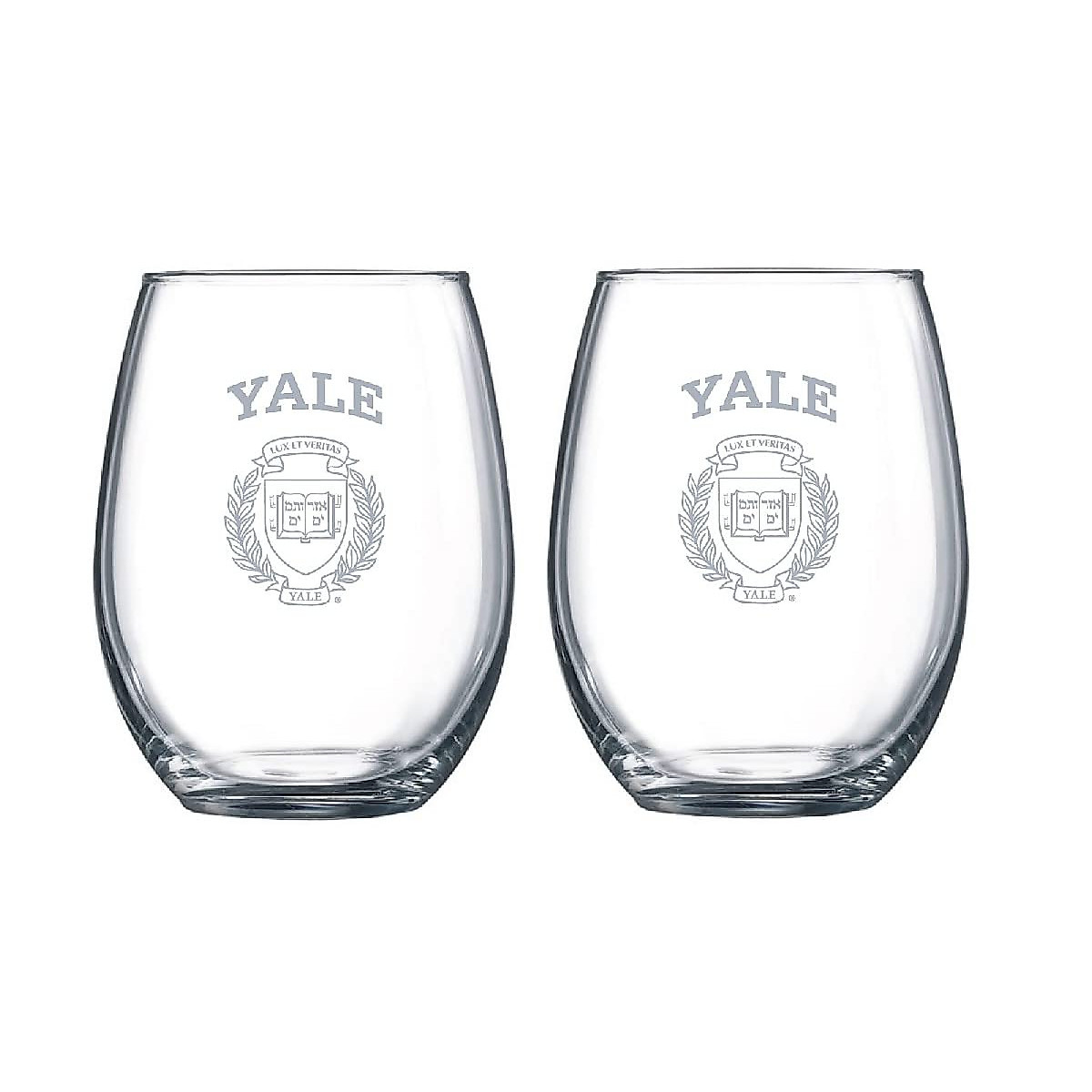 R.F.S.J. Yale University Etched Satin Logo Wine or Beverage Glass Set of 2, Clear, 15 oz, (1268)