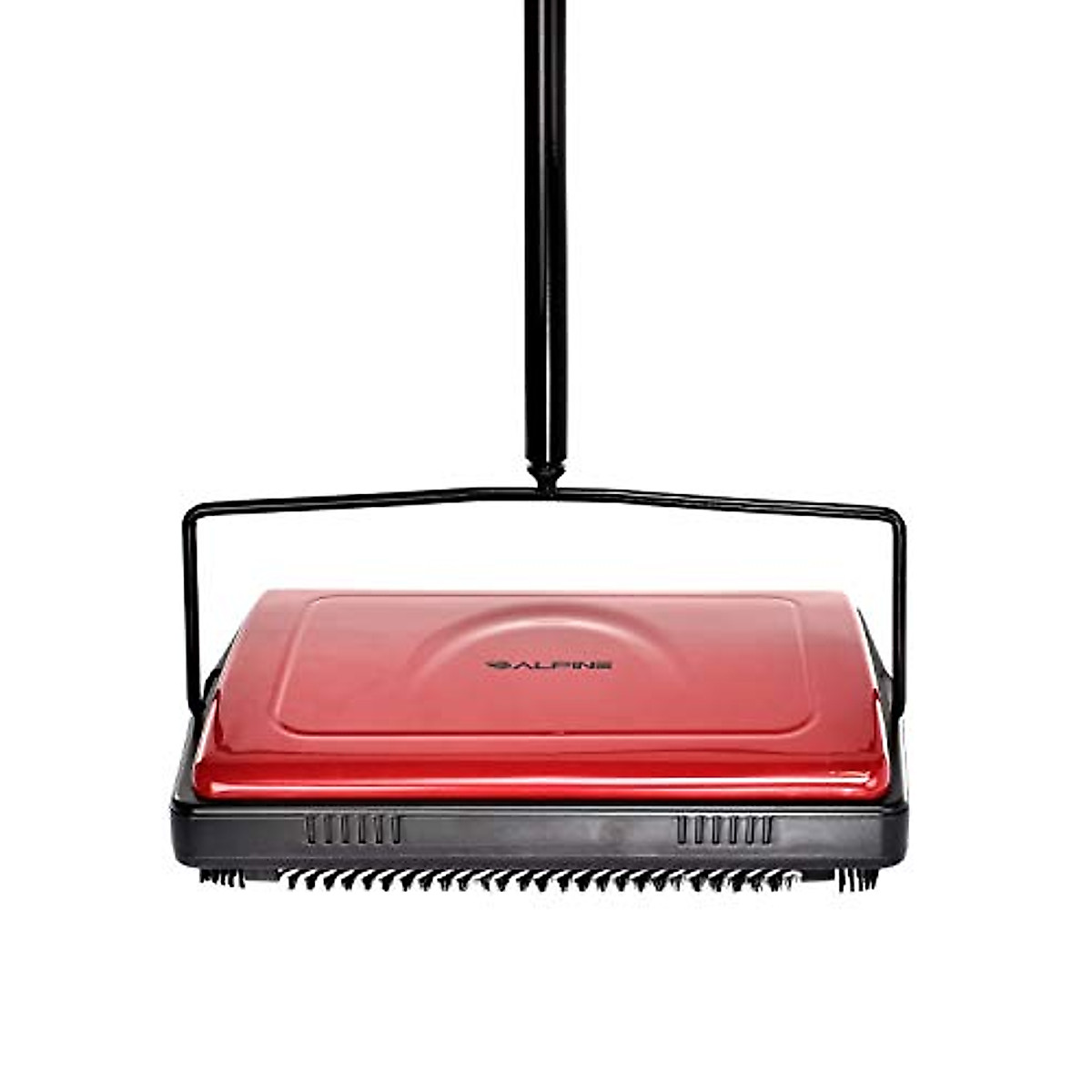 Alpine Industries Triple Brush Floor & Carpet Sweeper – Heavy Duty & Non Electric Multi-Surface Cleaner - Easy Manual Sweeping for Carpeted Floors (Red)