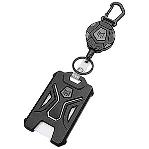 MNGARISTA Retractable Badge Holder, Heavy Duty Carabiner Keychain, Tactical ID Card Holder with 31.5" Retractable Badge Reel, Black