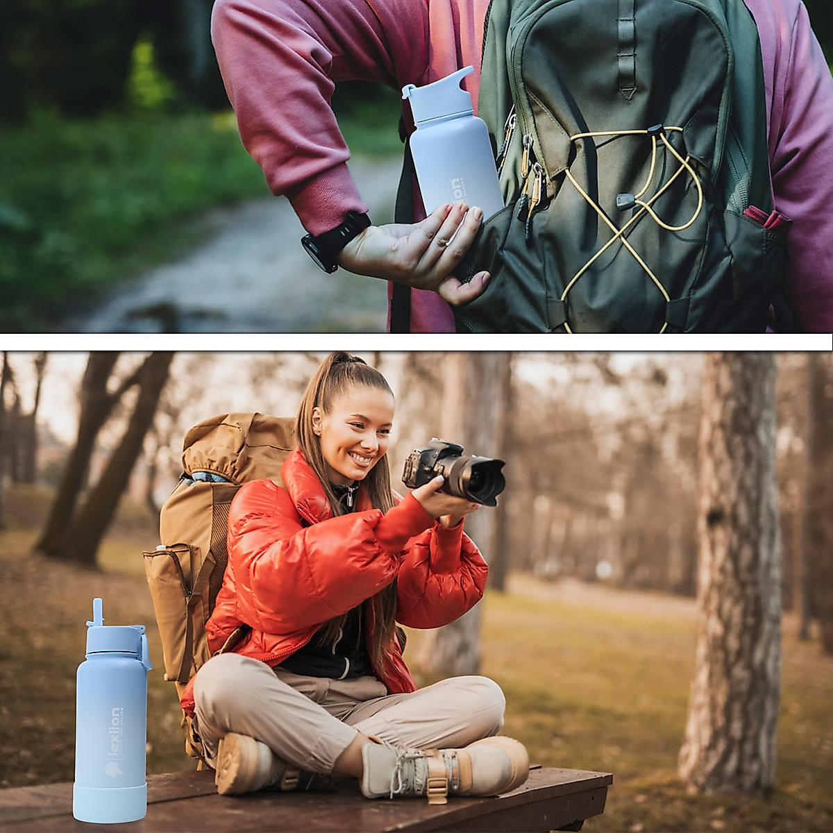 Lexlion Tea Infuser Bottle - Fruit Infuser Water Bottle 32 Oz, Triple Walled Insulated Stainless Steel Bottle, Thermal Leaf Infuser, Silicone Sleeve, 3 Lids Leakproof, Metal Mug Gallon
