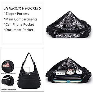 Angel Kiss Purses and Handbags Multi-Pocket Roomy Ladies Shoulder Hobo Bag Satchel Tote Washed Black Leather Purses for Women