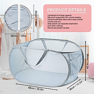 BYETIVE 2 PCS Mesh Laundry Hamper,Collapsible Laundry Baskets,75L Large Foldable Dirty Laundry Clothes Hamper Storage Basket Horizontal with Side Pocket&carry Handle for Home,Laundry,Travel grey