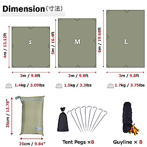 Azarxis Hammock Rain Fly Camping Tarp Canopy Tent Footprint Ground Sheet Picnic Mat, UV Protection and PU 2000mm Waterproof, Lightweight for Camping, Backpacking and Outdoor Adventure (Khaki, M)