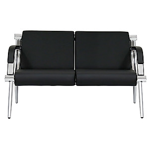 Kinsute 3 PCS Office Reception Chairs 4-Seats Waiting Room Chairs for Salon Barber Bench Airport Bank Hall Visitor Guest Black PU Leather Sofa