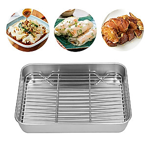 Aqur2020 Roasting Pan, Rectangular Baking Pan and Rack Stainless Steel Easy for Cooking Baking(23.5 * 17.5 * 5CM)