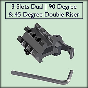 Gotical 3 Slots Dual Picatinny/Weaver Rail | 90 Degree and 45 Degree Double Rail Picatinny Riser Mount Quick Release | Tactical Dual Rail Picatinny (Pack of 1)