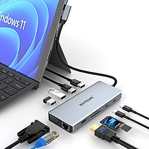 USB C Hub, SUTOUG 12 in 1 Docking Station with 4K HDMI & 1080P VGA, 92W PD, 1Gbps Ethernet, USB-C 3.0 & 4 USB-A Data Ports, SD TF Card Reader, USB C Adapter for Surface Pro MacBook Pro Air & Windows