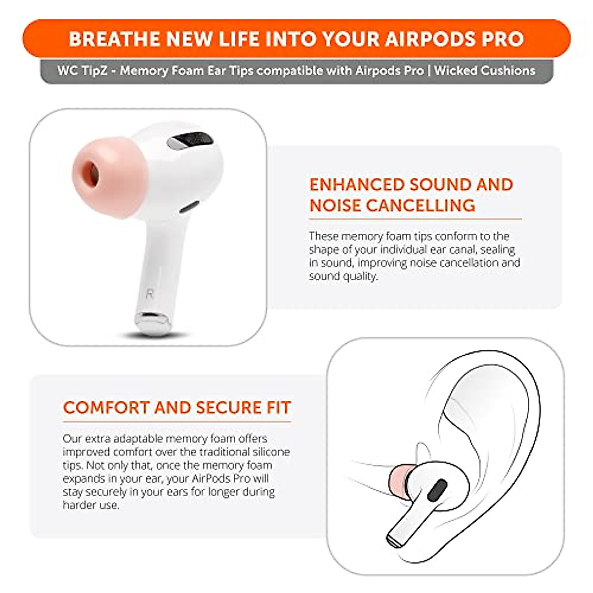 WC HookZ + WC TipZ - Over Ear Hooks and Memory Foam Tips Combo for Airpods Pro by Wicked Cushions | Pink