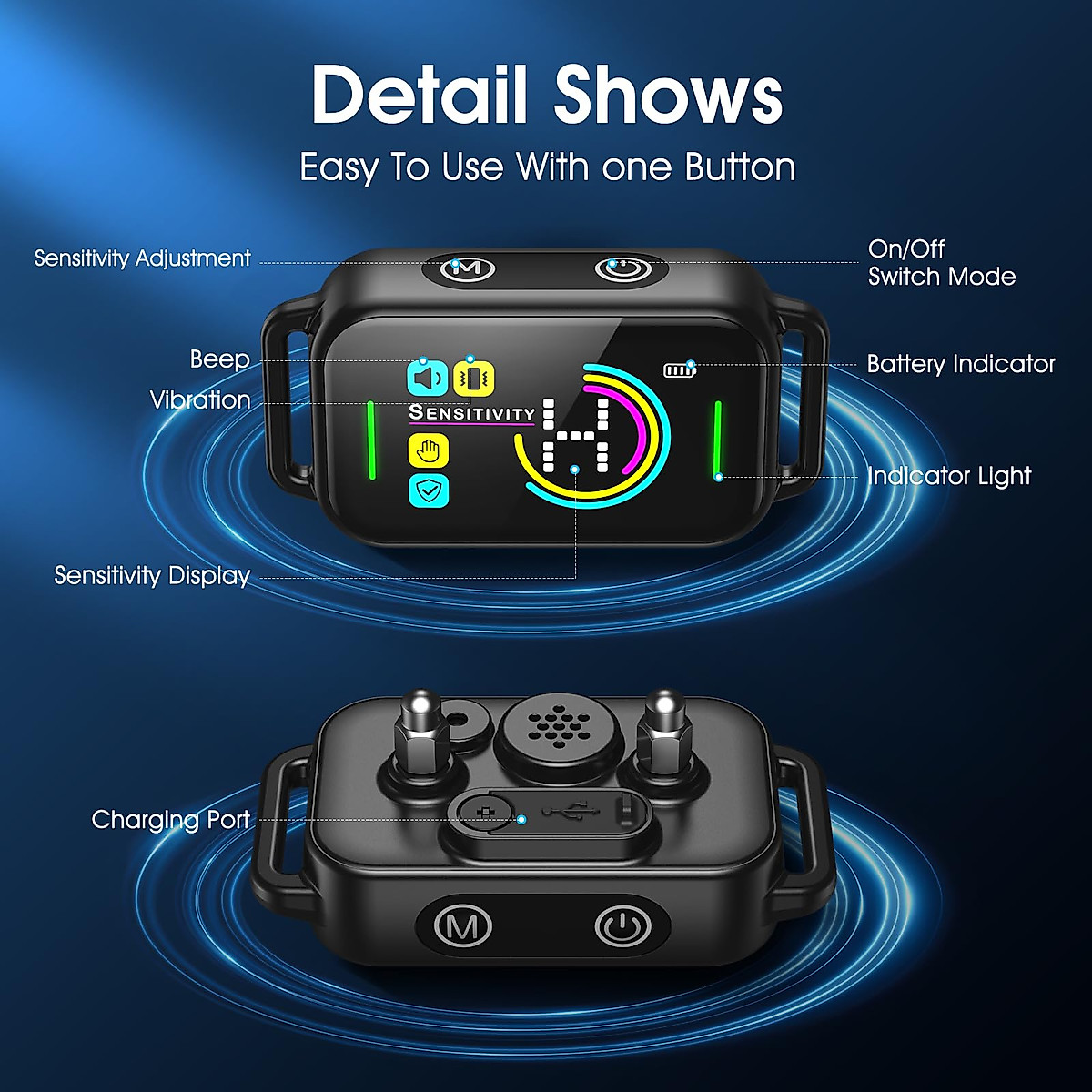 DINJOO Bark Collar, Dog Bark Collar for Large Medium Small Dogs,Smart Bark Collar,Rechargeable Anti Barking Training Collar with 8 Adjustable Sensitivity,Bark Collar with Beep (Dark Black)