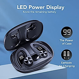 Bluetooth Headphones, Ear Buds Wireless Bluetooth Earbuds with Deep Bass, 45H Playtime, Bluetooth 5.3 Earbuds with LED Display, Built-in Mic, IPX7 Waterproof Over Ear Earphones for Sports Running