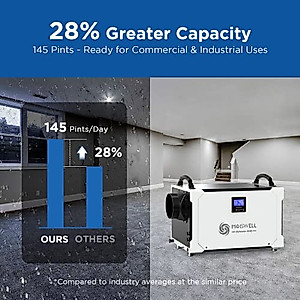 Moiswell 145 Pint Commercial Dehumidifier with Drain Hose for Crawl Spaces, Basements, Industry Water Damage Unit, Large Capacity, Compact, Portable, Auto Defrost, Memory Starting