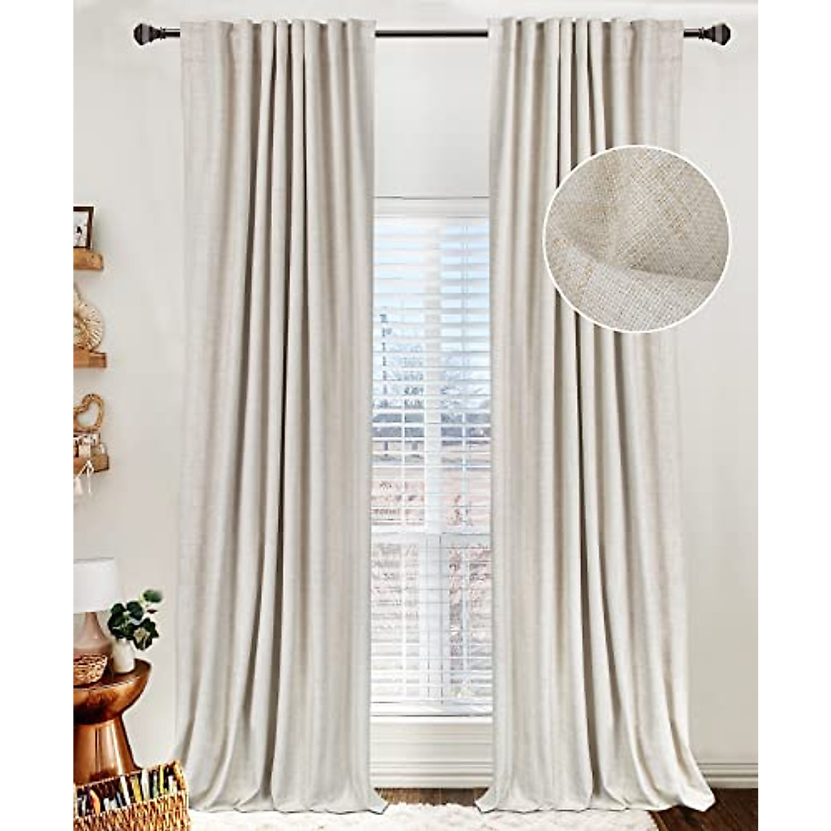 100% Blackout Shield Linen Blackout Curtains for Bedroom 84 Inches Long,Back Tab/Rod Pocket Living Room Drapes,Thermal Insulated Textured Blackout Curtains 2 Panels Set,50" W x 84" L,Cream