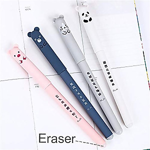 8pcs Cute Kawaii Cartoon Cat Pig Bear Panda Animal Gel Ink Pen Ballpoint 0.35mm Blue Ink Student Pens Rollerball Pens for Student Gift Stationery Office Supplies, Erasable Pens Friction Erasable Pen