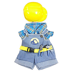 Construction Worker with Hard Hat Outfit Teddy Bear Clothes Fit 14" - 18" Build-a-bear, Vermont Teddy Bears, and Make Your Own Stuffed Animals by Bear Factory
