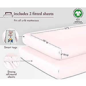 100% Organic Cotton Crib Sheets for Boys or Girls, Set Of 2 Fitted Sheets, Cooling & Softest Baby Crib Sheets for Girl, Crib Mattress Sheet or Toddler Bed Sheets, Percale (Blush Pink)