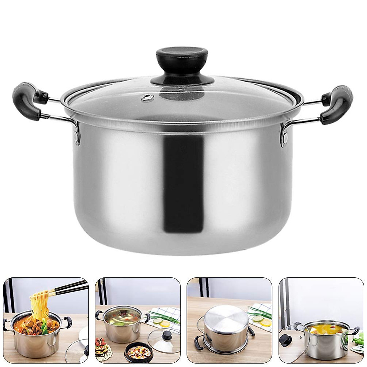 Housoutil Stainless Steel Small Stockpot Kitchen Stock Pots Nonstick Soup Pot with Handle and Lid Milk Warmer Pot Pasta Pot Sauce Pan Cooking Pot Hot Pot for Home Restaurant 18cm