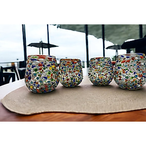 Mexican Confetti Rock Wine Glasses - Set of 2 | Hand Blown 18oz Stemless Glassware