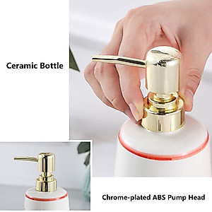 DIANDIAN 3 Pack Ceramic Soap Dispenser Set with Ceramic Tray Strawberry Pump Dispenser Bottles for Bathroom Kitchen, 400ml/13.5 oz (Color : Red)