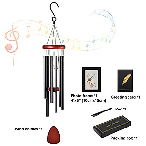 Vanbolt Wind Chimes for Outside-32 Inches Large Wind Chimes with Six Aluminum Alloy Tubes and Hook,Memorial Wind Chimes Home Outdoor Decor for Garden, Patio, Yard, Housewarming