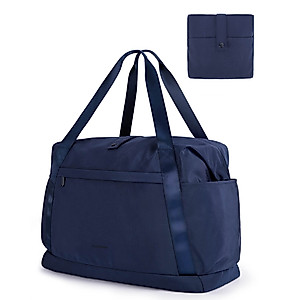 BAGSMART Foldable Travel Duffle Bag, 30.6L Large Carry On Tote Bag Gym Sports Bag for Women, Weekender Overnight Bag for Travel Essentials & Daily Necessities(Navy Blue)