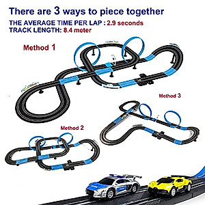 AGM MASETCH High Speed Series Tram Dual Track Set, 8.4m Electric Track with 3 Vehicles Slot car Racing, Comes with 2 Hand Controls and Track Parts and a Lap Counter
