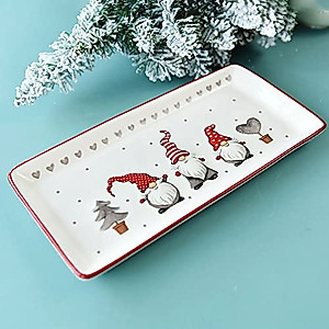 DOITOOL Ceramic Christmas Serving Platter Rectangular Christmas Gnome Serving Platter for Serving Food, Nordic Style Christmas Serving Dish Dinner Plate for Party Entertaining Appetizer
