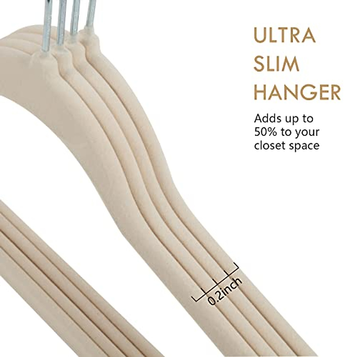 ATZJOY Nonslip Velvet Hangers -Suit Hangers Ultrathin Space-Saving 360° Swivel Hook Strong and Durable Clothes Hangers Hold Up-to 10 lb, for Coats, Jackets, Pants, & Dress Clothes (50 Pack, Ivory)