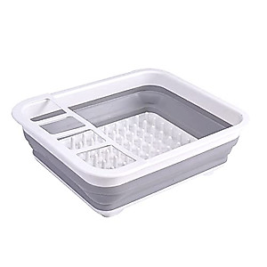 Drying Storage Basket, Collapsible Dish Drainer, Collapse for Easy Storage Dish, Portable Dish Drainer Organizer for Kitchen RV Camping (Grey), Gray