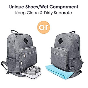 WANDF Foldable Backpack with Shoe Pocket Wet Compartment for Men Women (Grey)