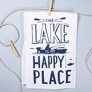 Primitives by Kathy 35518 LOL Dish Towel, 28-Inch Square, The Lake is My Happy Place