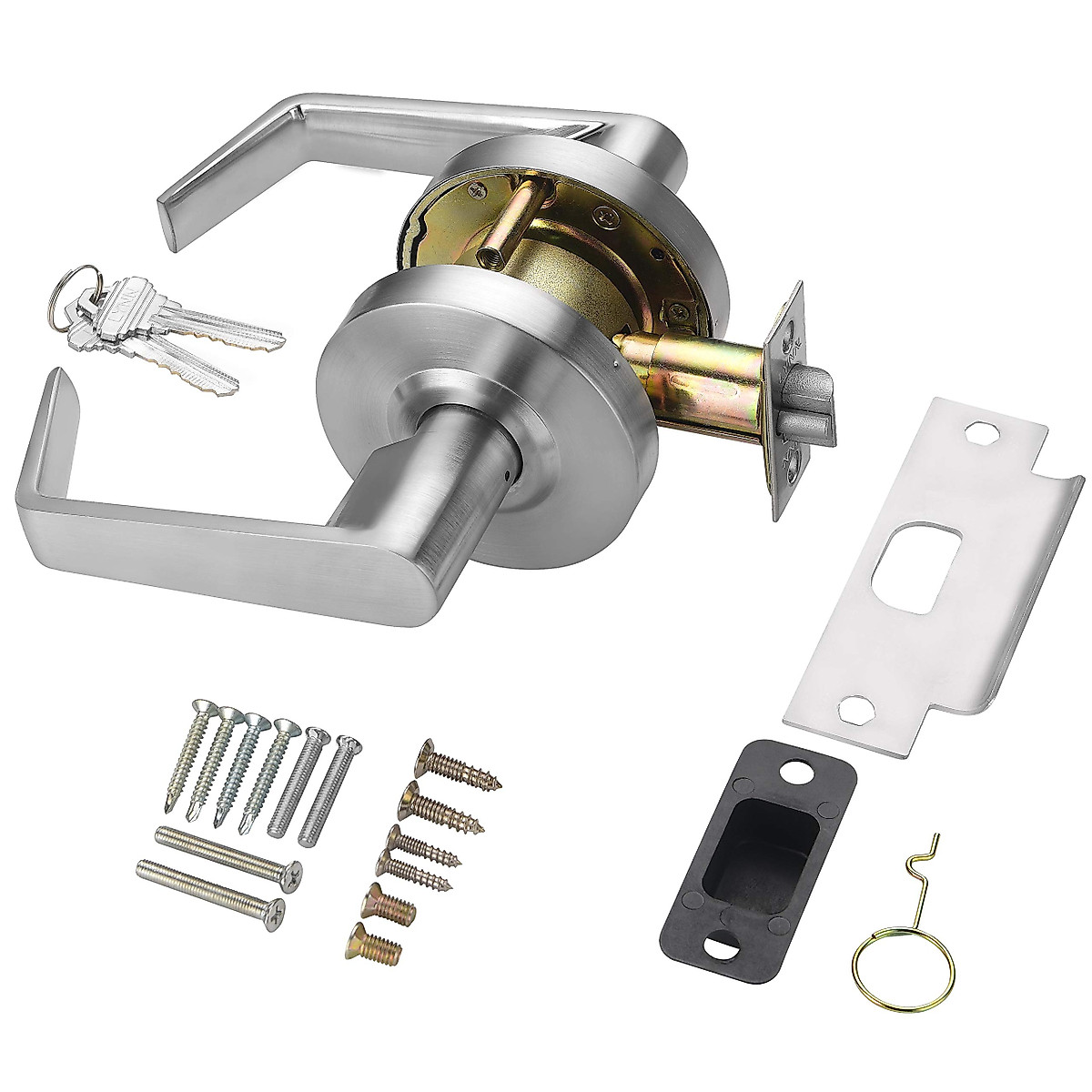LYNN HARDWARE Commercial Door Lever Lock - Heavy-Duty Locking Door Handle, Designer Door Handles, Cylindrical Lever Lock, Non-Handed Grade 2 Door Handle, Satin Chrome, Storeroom Function