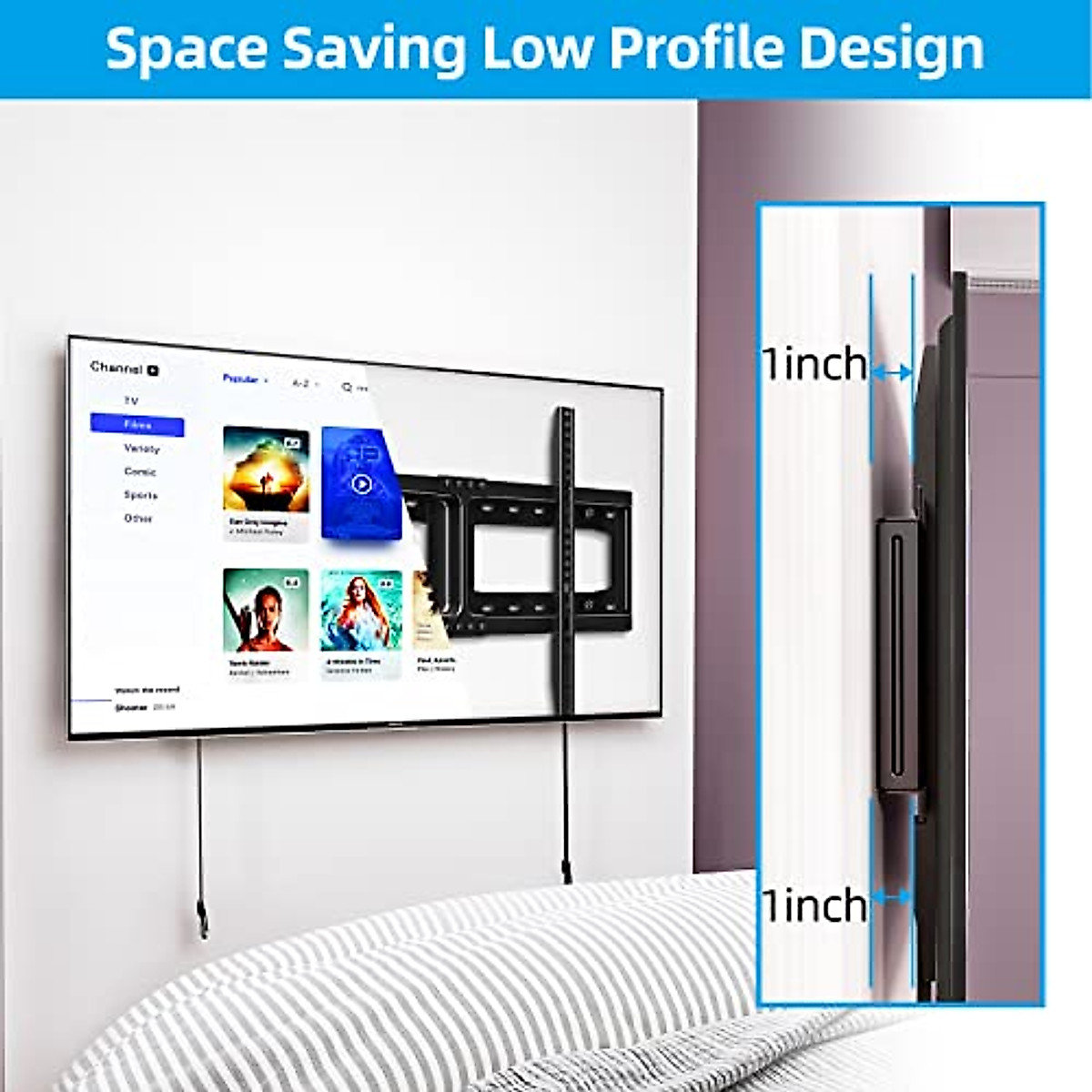 HOME VISION Fixed TV Wall Mount, Low Profile TV Mount for Most 32-75 inch TVs, TV Wall Mount Bracket Max VESA 600X400mm Up to 165lbs Fits 16”-18”-24” Wood Studs, Quick Release Lock