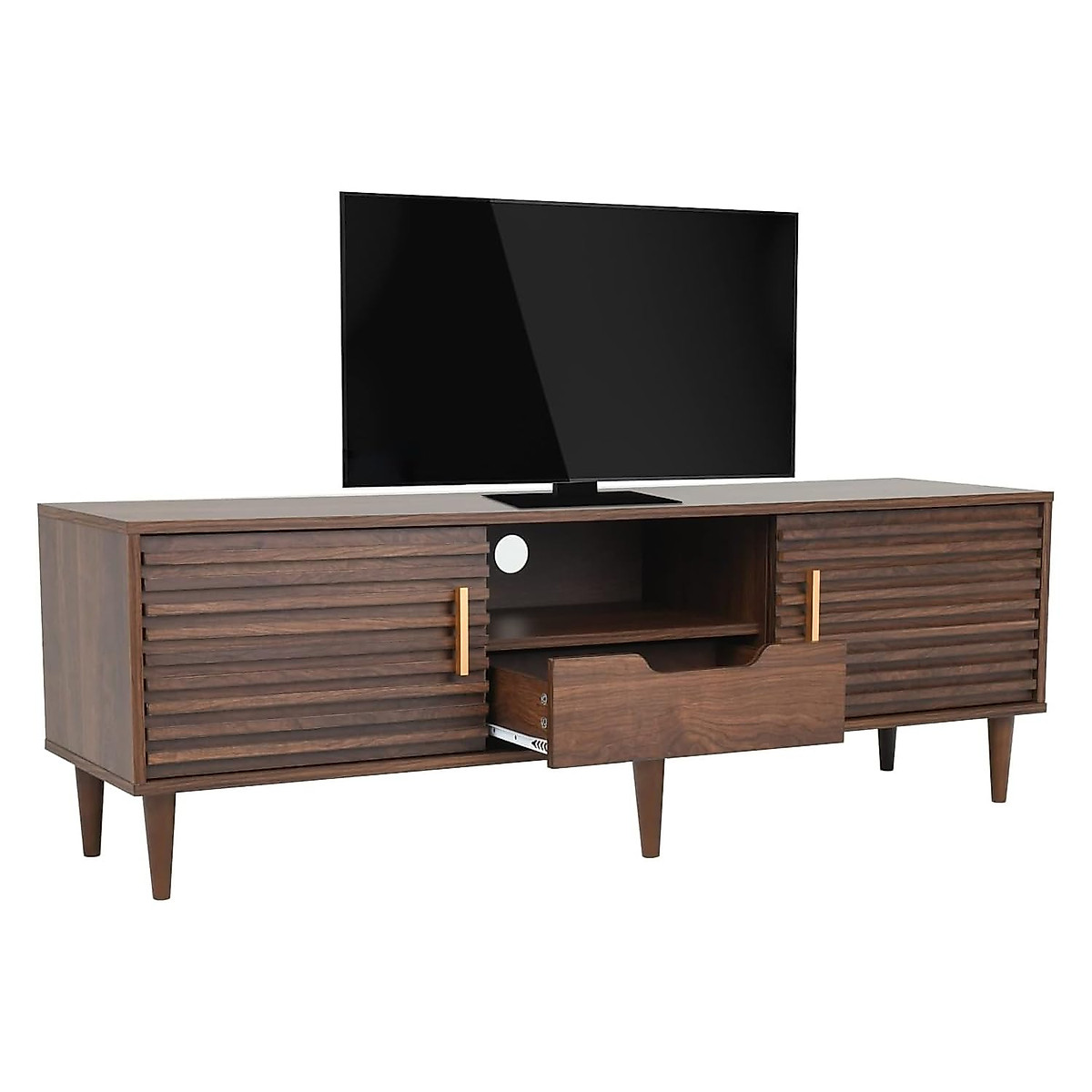 Alohappy Mid-Century Modern TV Stand for 65 Inch TVs, Wood Entertainment Center TV Console Table with Storage Drawer and Open Shelves, Stylish TV Cabinet for Living Room/Bedroom, Brown 59"