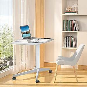 FURNINXS Mobile Standing Desk Height Adjustable Pneumatic Rolling Sit Stand Desk Small Laptop Desk Cart Riser Mobile Podium for Home Office & School