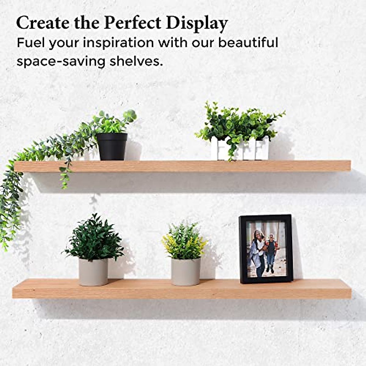 Axeman Oak Floating Shelves, 36 Inch Wall Shelf Set of 2, Solid Wood Shelves for Wall Storage, Wall Mounted Wooden Display Shelf for Bathroom Bedroom Kitchen Garage, Natural