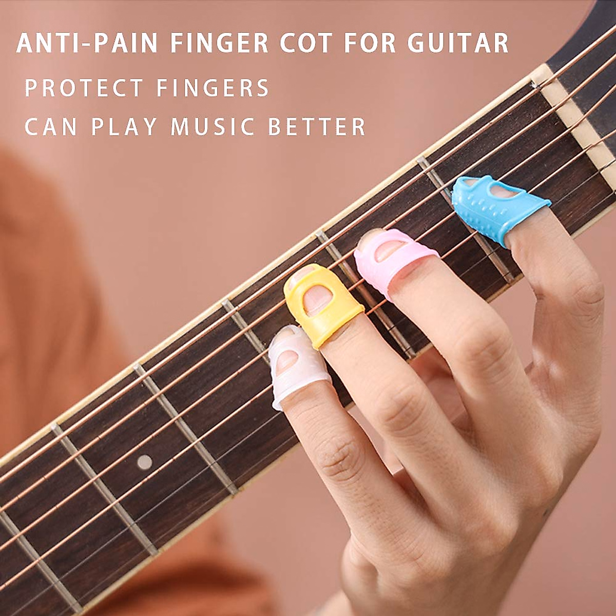 5 Sizes Guitar Fingertip Protector With Compact Box, Premium Silicone Guitar Finger Guards, Non-Slip Breathable Fingertip Protection Covers Caps for Guitar, Sewing, String Instruments (Grey)